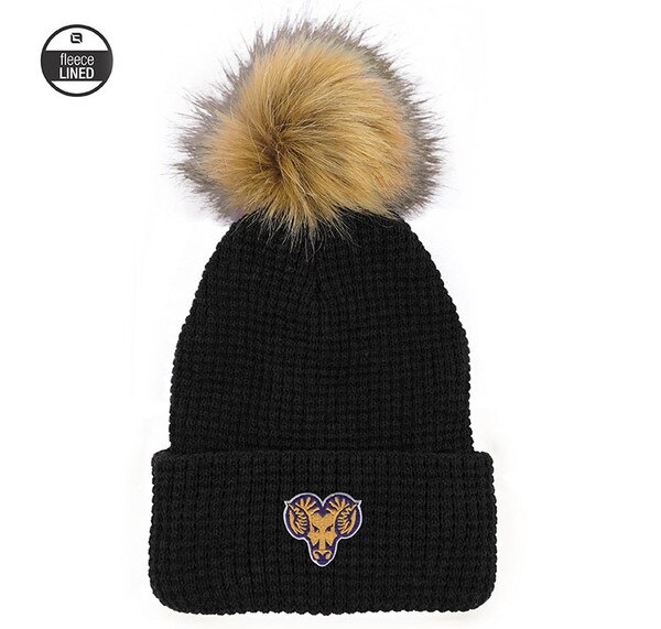 Belgian Knit Cuff Hat Faux Fur Pom Black | WCU Campus Store