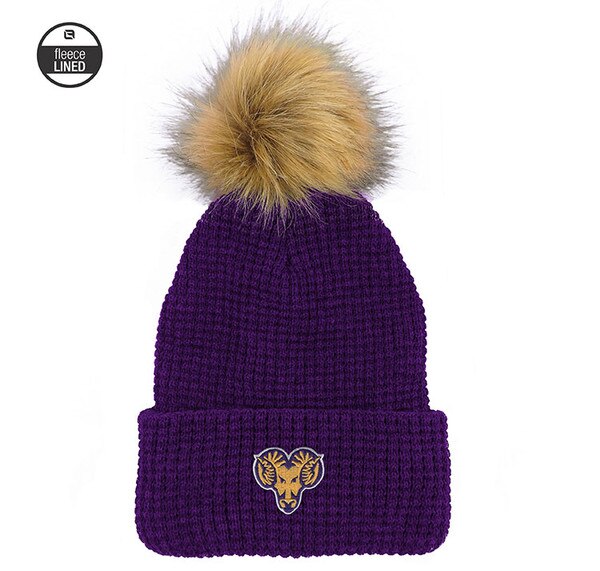 Belgian Knit Cuff Hat Faux Fur Pom Purple | WCU Campus Store